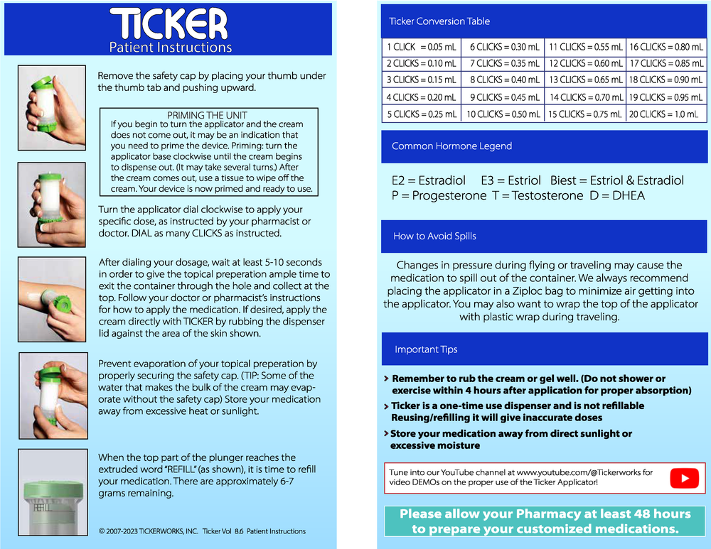 TICKER Patient Instruction Inserts - (100 Count)